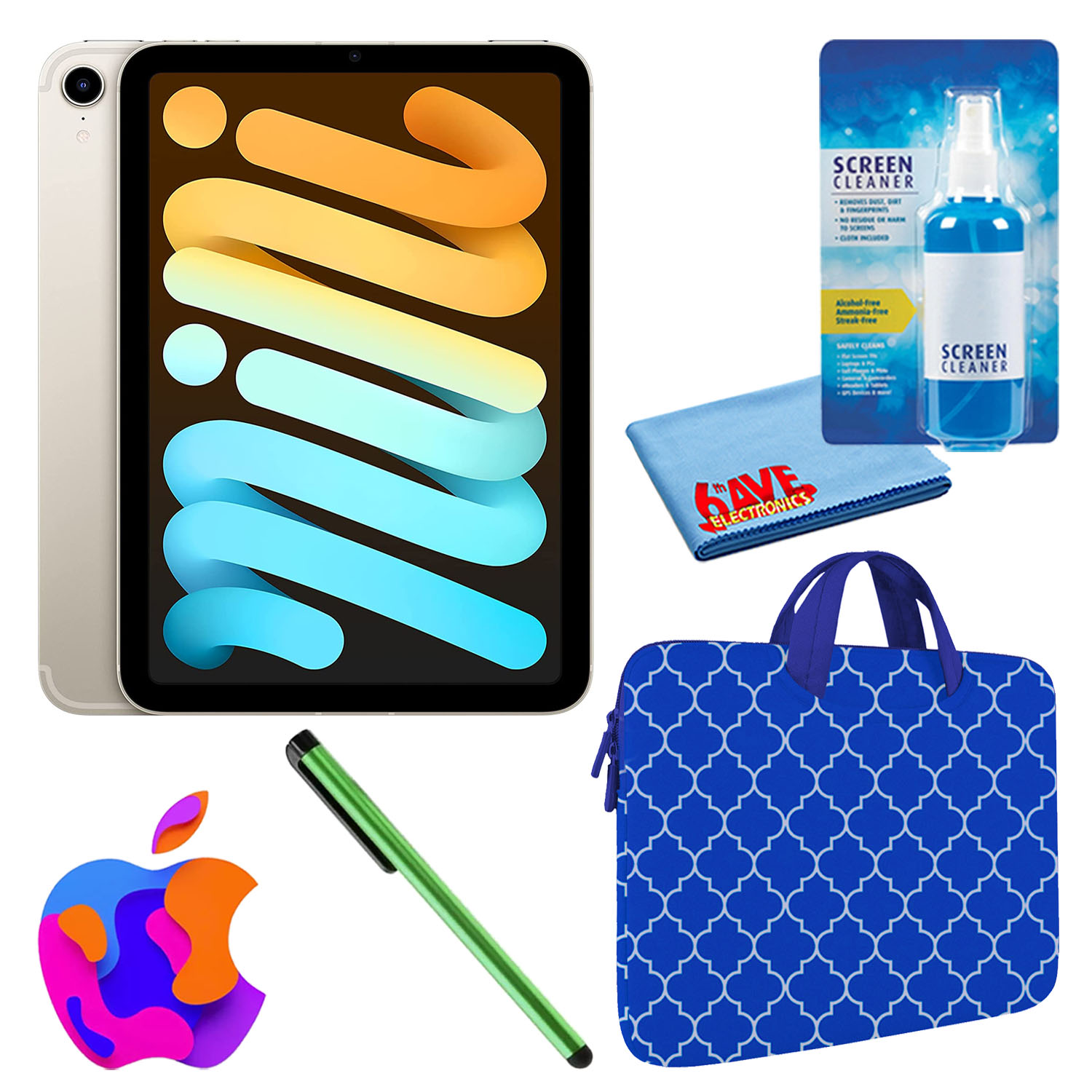 Apple iPad Mini 6 (64GB, Wi-Fi, Starlight) Bundle with Blue Apple iPad Mini 6 (64GB, Wi-Fi, Starlight) Bundle with Blue