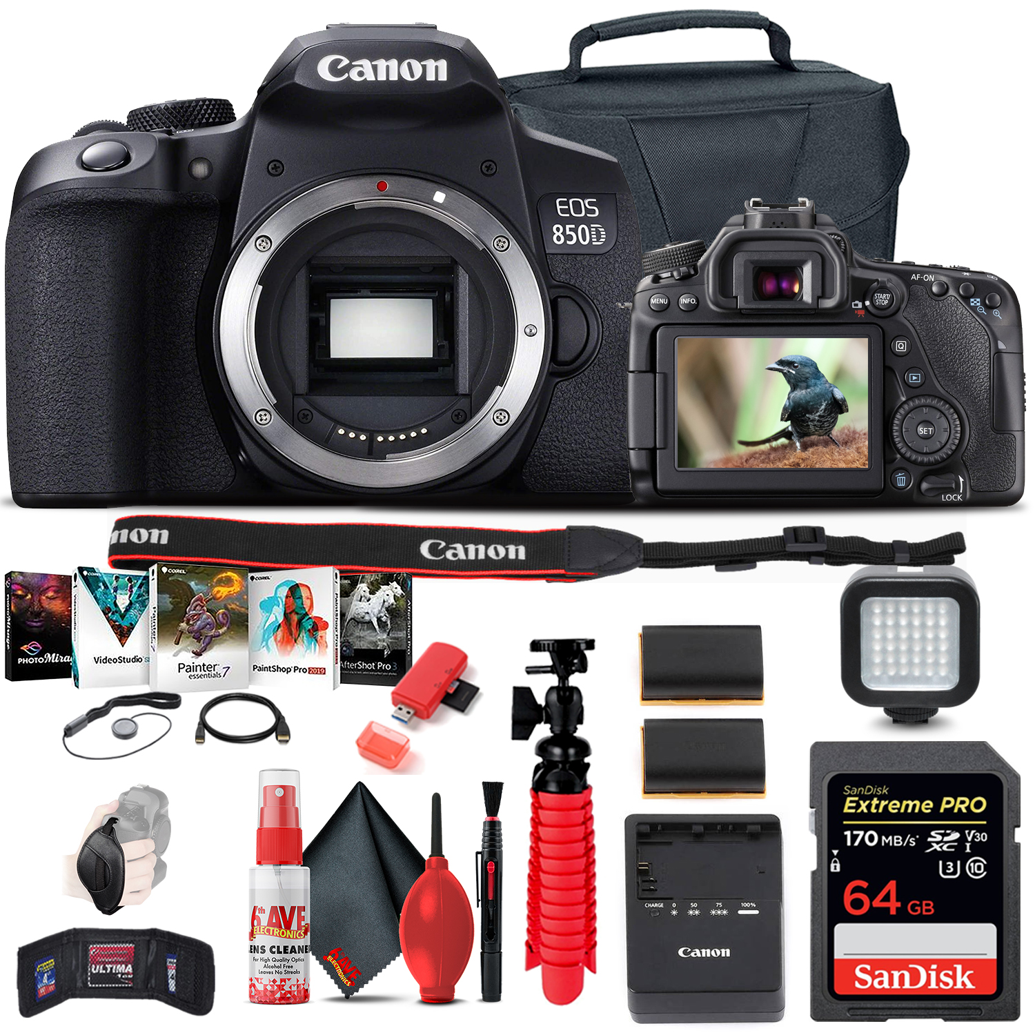 Canon EOS Rebel 850D / T8i DSLR Camera + 64GB Memory Card + Case + More ...